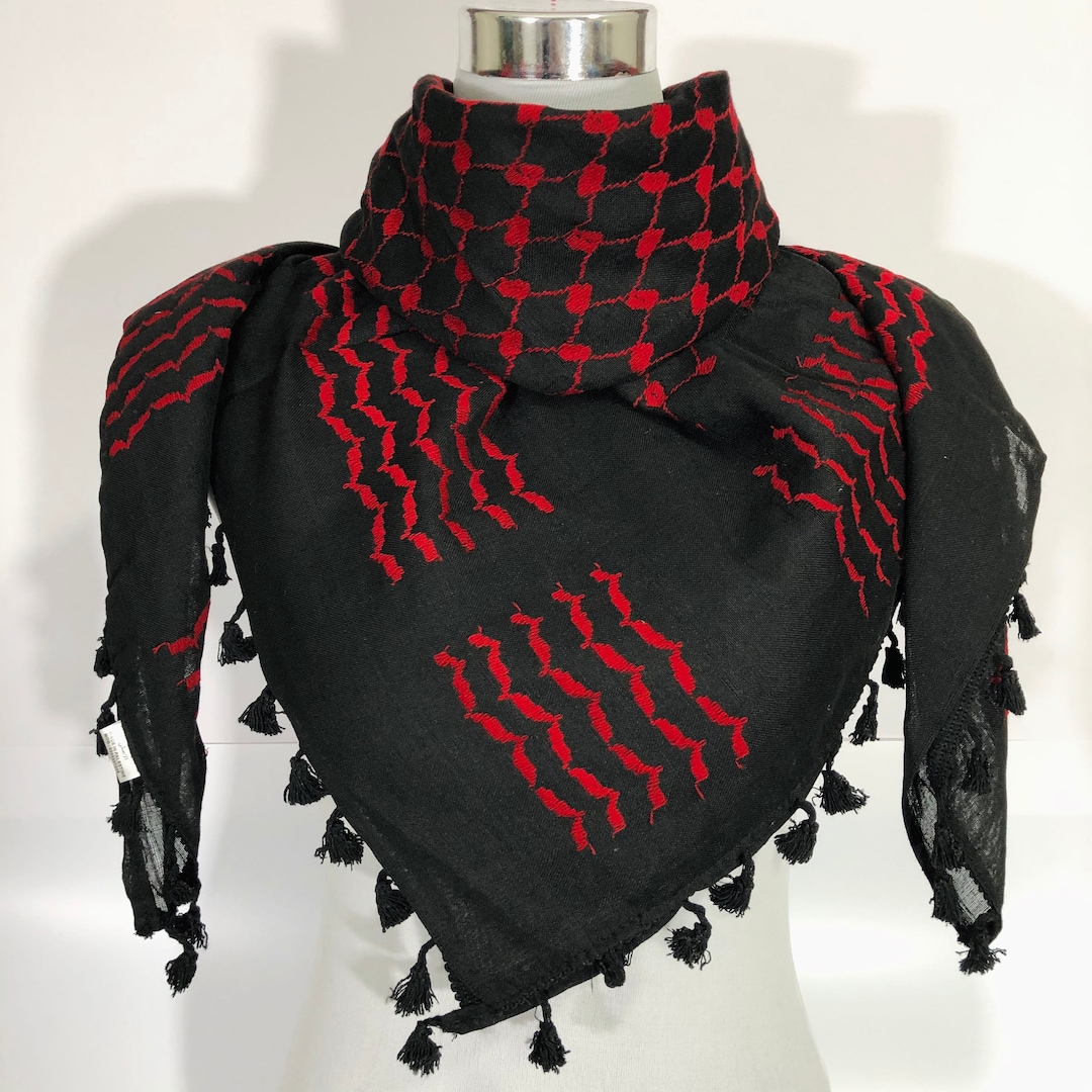 Shemagh Keffiyeh Écharpe arabe Palestine Rouge sur noir Kafiya - Etsy France