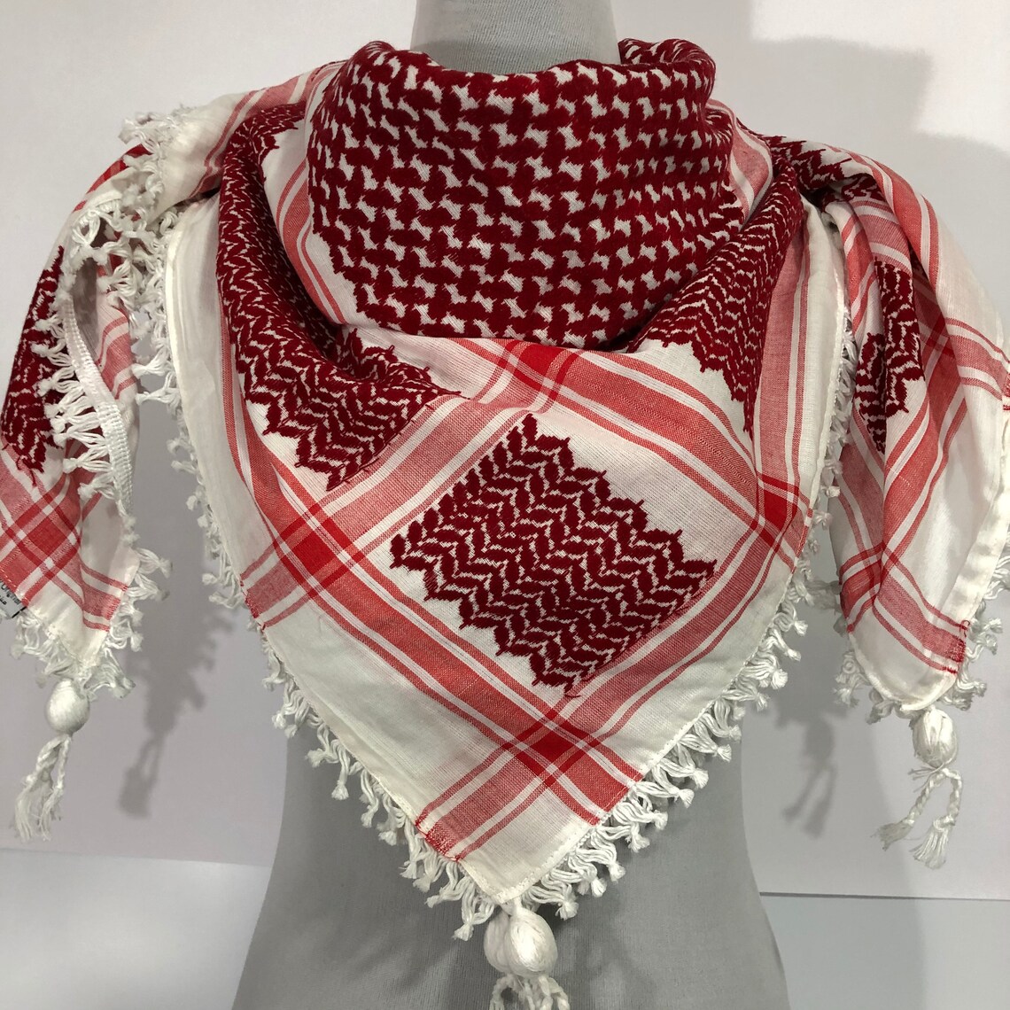 Shemagh Keffiyeh Arab Scarf Palestine Red on White Kufiya - Etsy