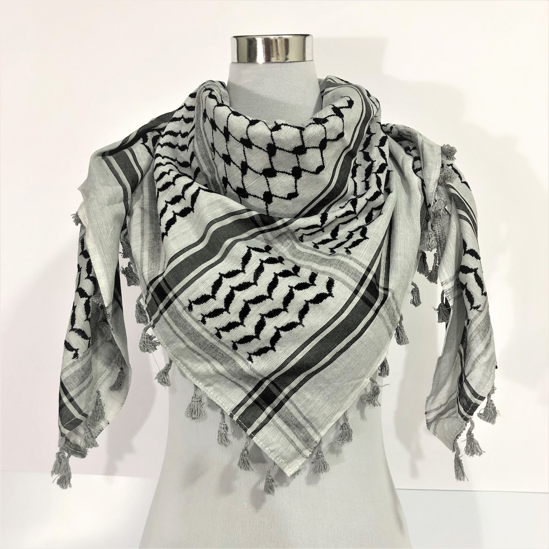 Shemagh Keffiyeh Arab Scarf Palestine Black on Gray Kufiya - Etsy