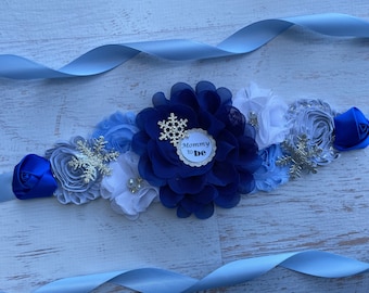 Winter Wonderland Baby Shower Sash , White Blue Silver Snowflake Baby ...