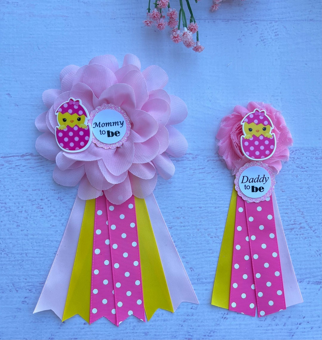 Chick Baby Shower Corsage Chick Baby Shower Pin Mom and Dad Pins Baby ...