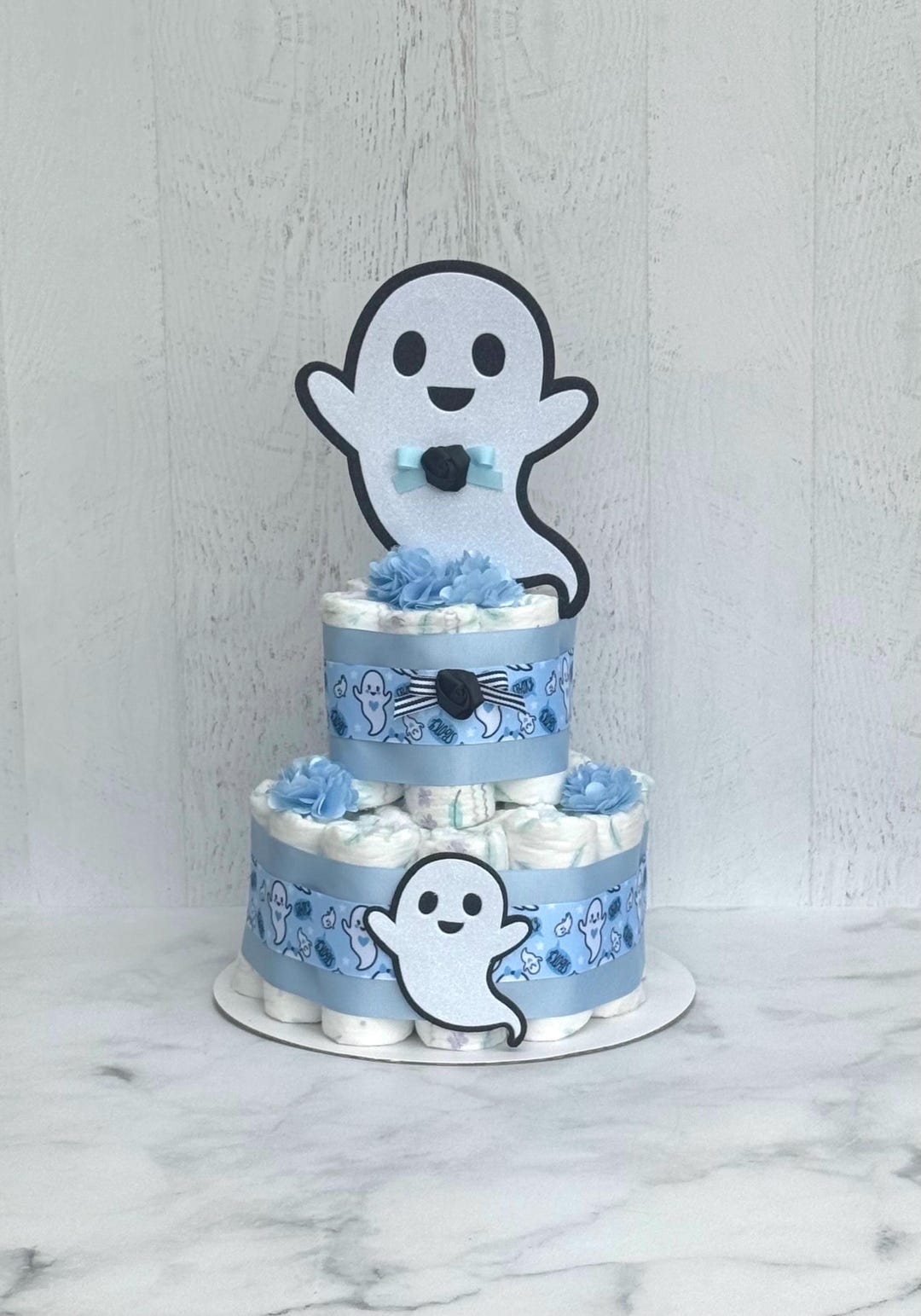 2 Tier Ghost Diaper Cake Boy Ghost Baby Shower Centerpiece Baby Shower ...