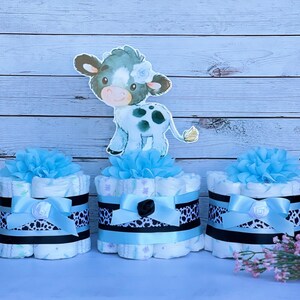 Set of 3 Highland Cow Diaper Cakes Boho Cow Baby Shower Boy Diaper Cake ...