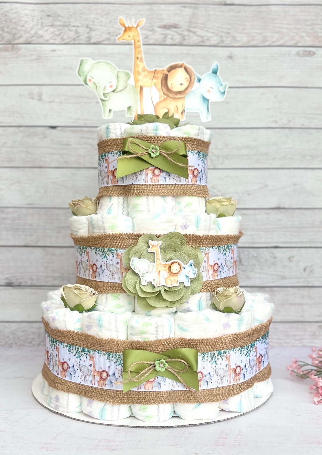 Safari Diaper Cake Jungle Baby Shower Baby Shower Centerpieces ...