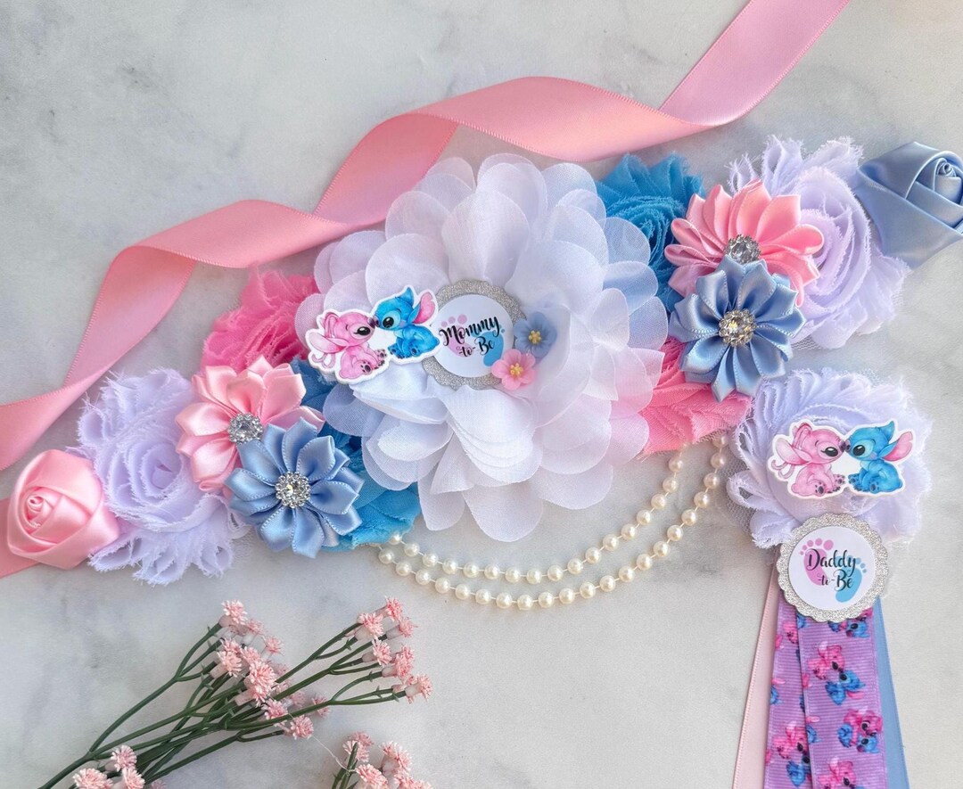 Stitch and Angel Baby Shower Maternity Sash Mom to Be Sash Pregnancy ...
