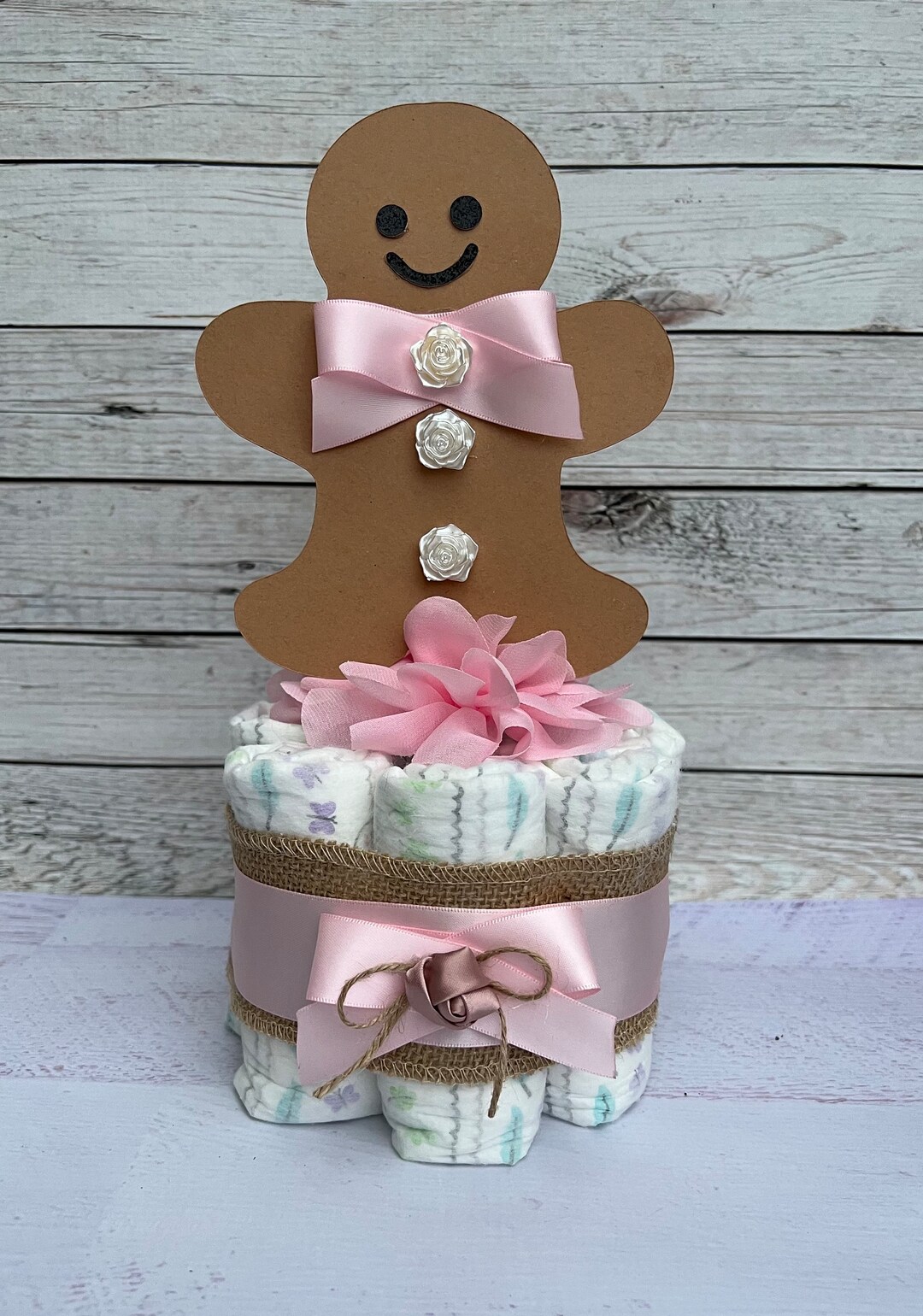 Gingerbread Diaper Cake Girl Gingerbread Baby Shower Centerpiece Baby ...