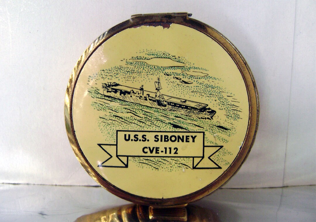 Vintage Military Powder Compact Enamel & Gold Tone Naval USS Siboney ...
