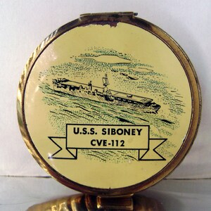 Vintage Military Powder Compact Enamel & Gold Tone Naval USS Siboney ...