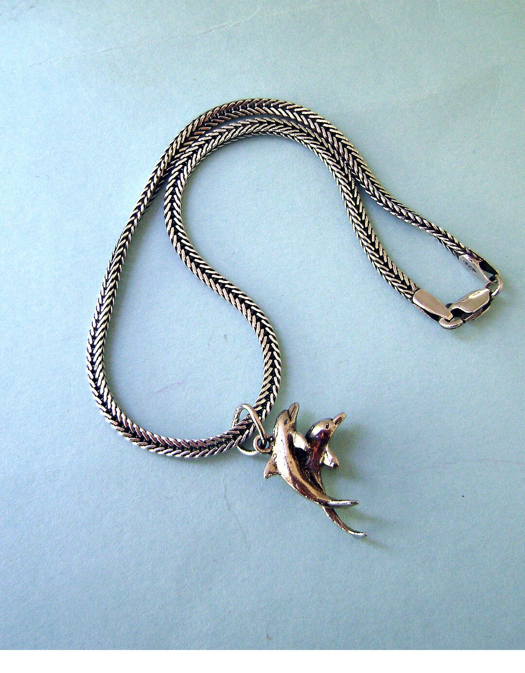 Vintage Sterling Foxtail Chain Dolphin Charm Anklet Bracelet - Etsy