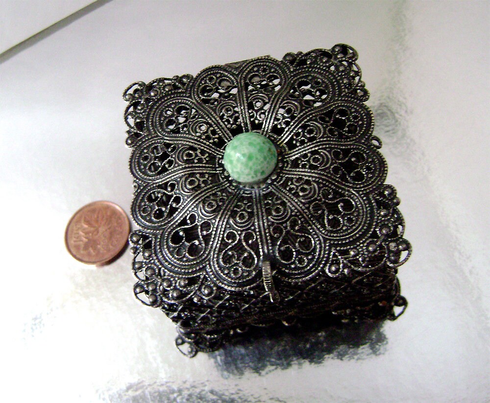 Vintage Czech Filigree Jeweled Small Vanity Trinket Ring Box - Etsy