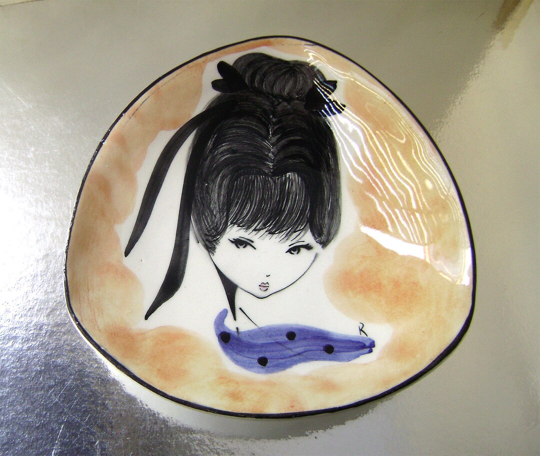 Vintage Ceramica Di Milano Hand Painted Girl Trinket Dish Mid - Etsy