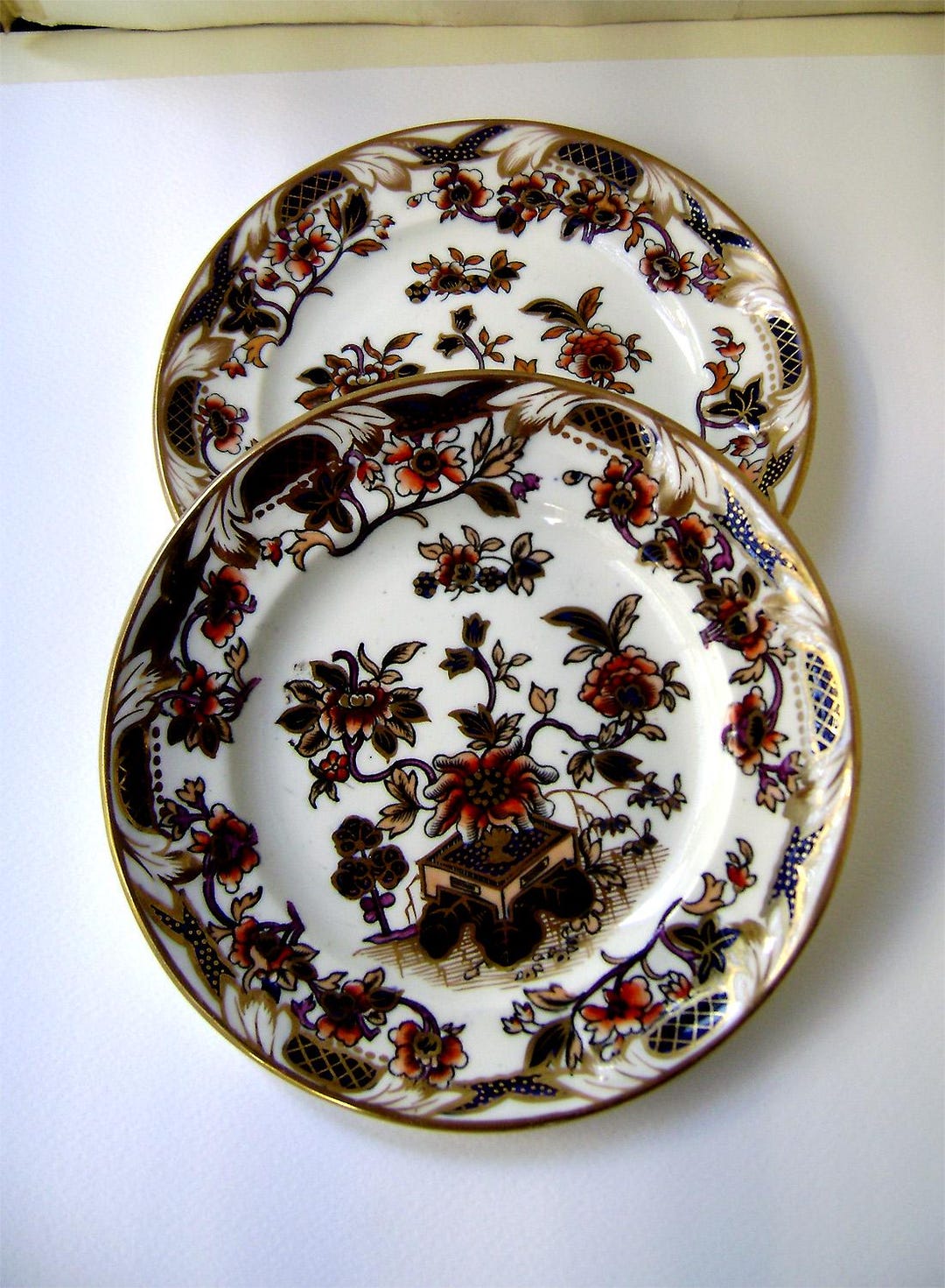 2 Antique Scinde Japanese Imari Plates Hand Painted Gilt G. F. Bowers ...