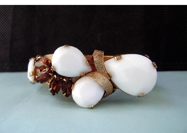 Vintage Milk Glass Topaz Rhinestone Clamper Bracelet Juliana 50s - Etsy