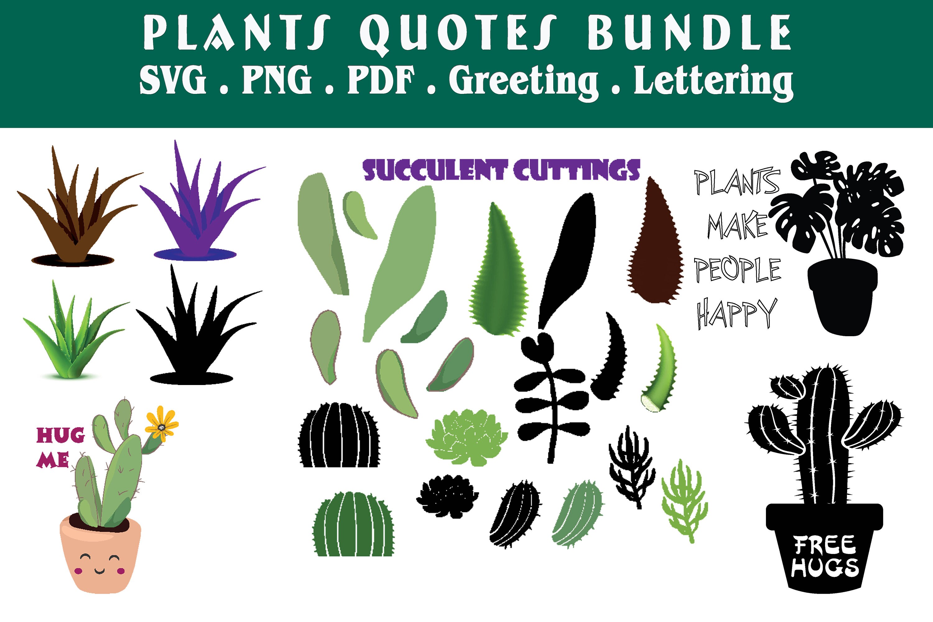 Quotes Lettering Plants Succulent Cactus Houseplants SVG Bundle cutting ...