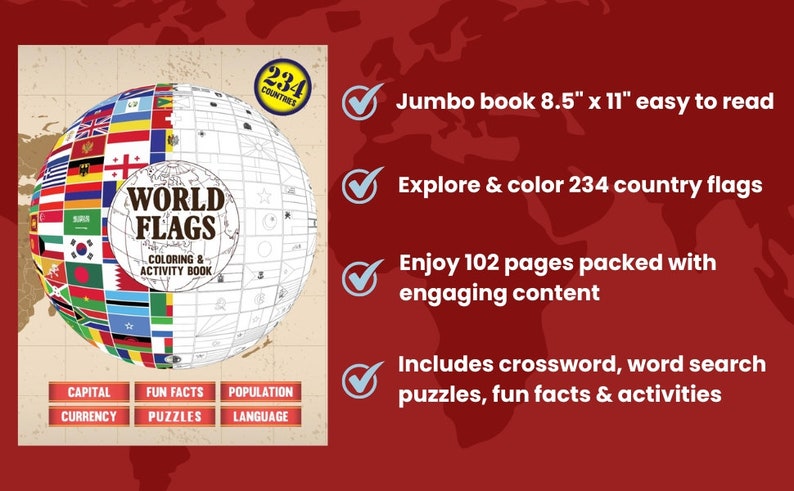 World Flags Coloring Book With Stickers: Geography Activity for Kids - Etsy