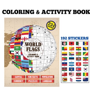 World Flags Coloring Book With Stickers: Geography Activity for Kids - Etsy