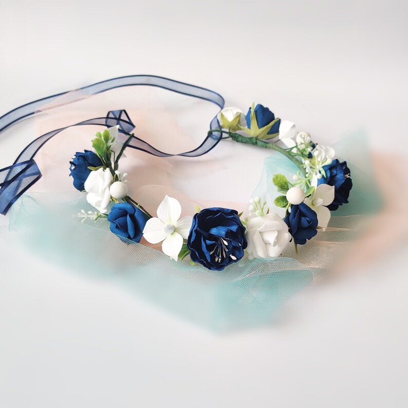 Navy Blue White Flower Crown Royal Blue Floral Crown Navy Wedding ...