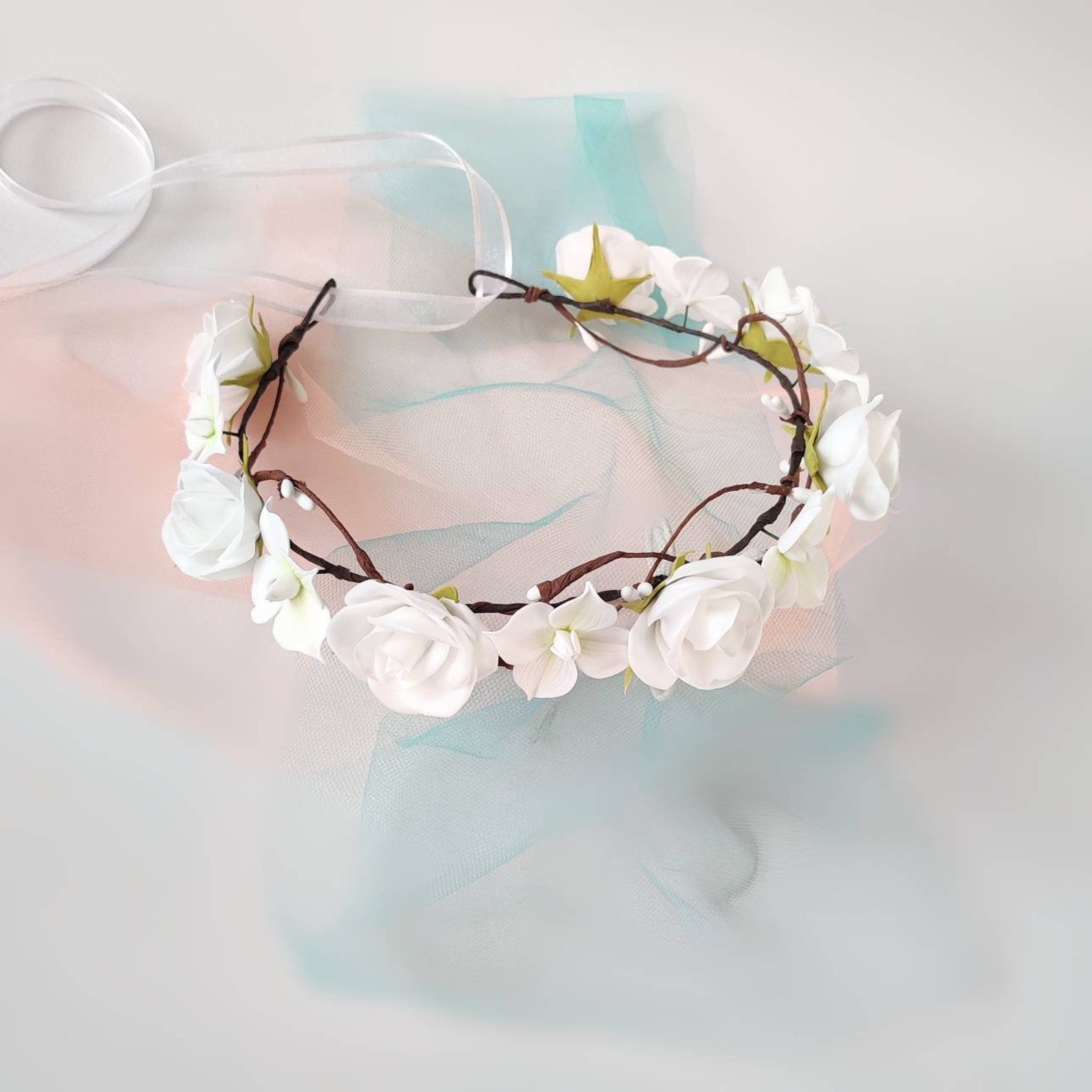 White Wedding Crown Flower Girl Crown Bridal Flower Crown White Rose ...