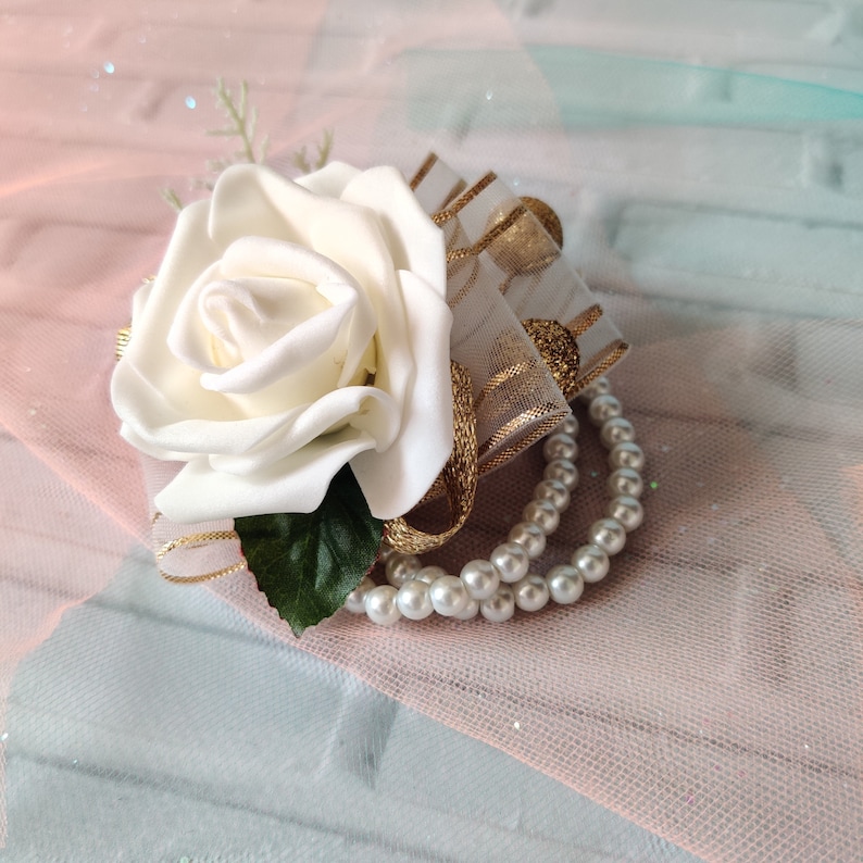 White Rose Gold Corsage Prom Corsage Wristlet Mother of the - Etsy