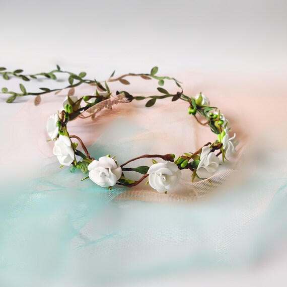 First Communion Flower Crown Flower Girl Crown White Rose - Etsy