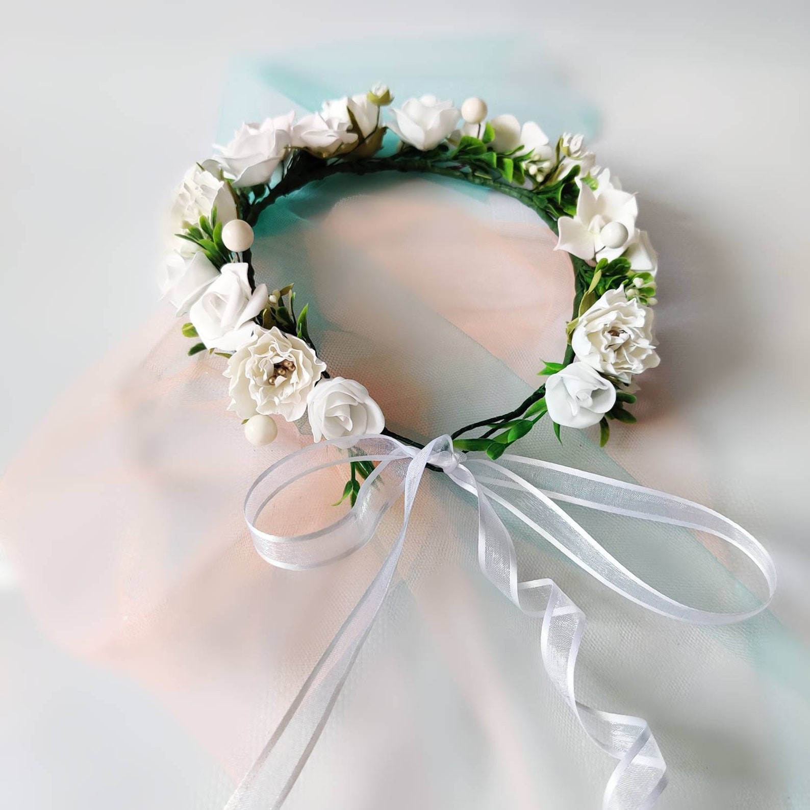 White Flower Crown, First Communion Wreath, Flower Girl Headband ...