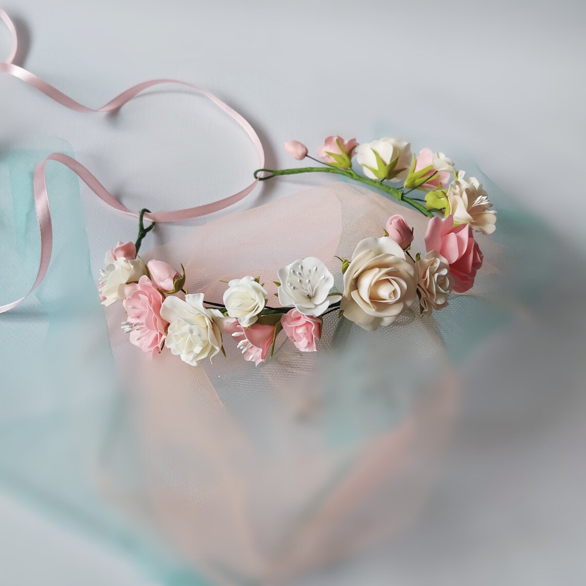 Blush Cream Flower Crown Flower Girl Crown Pink Ivory Wedding | Etsy