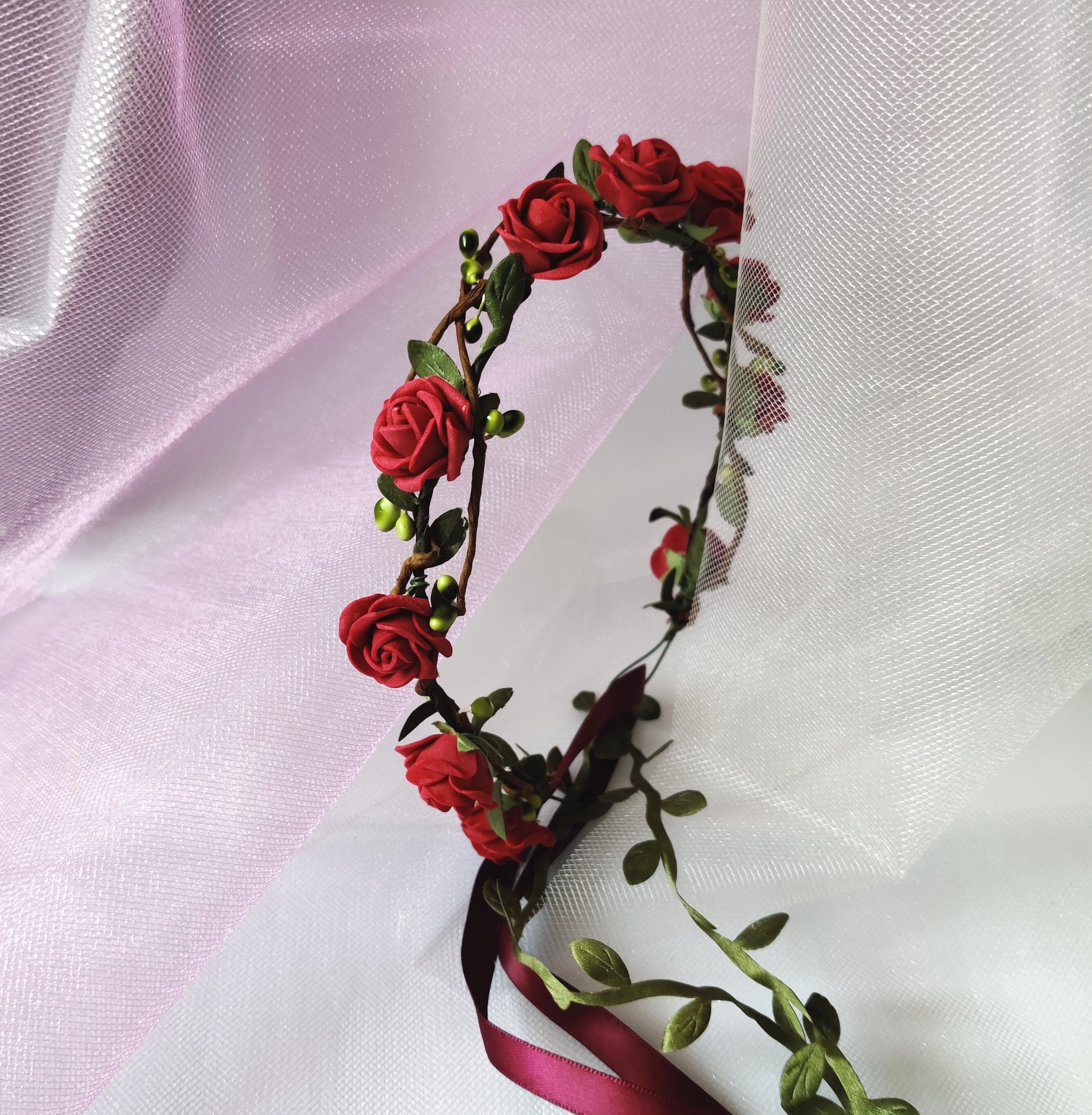 Red Flower Crown Simple Red Wedding Crown Red Bridal Crown - Etsy