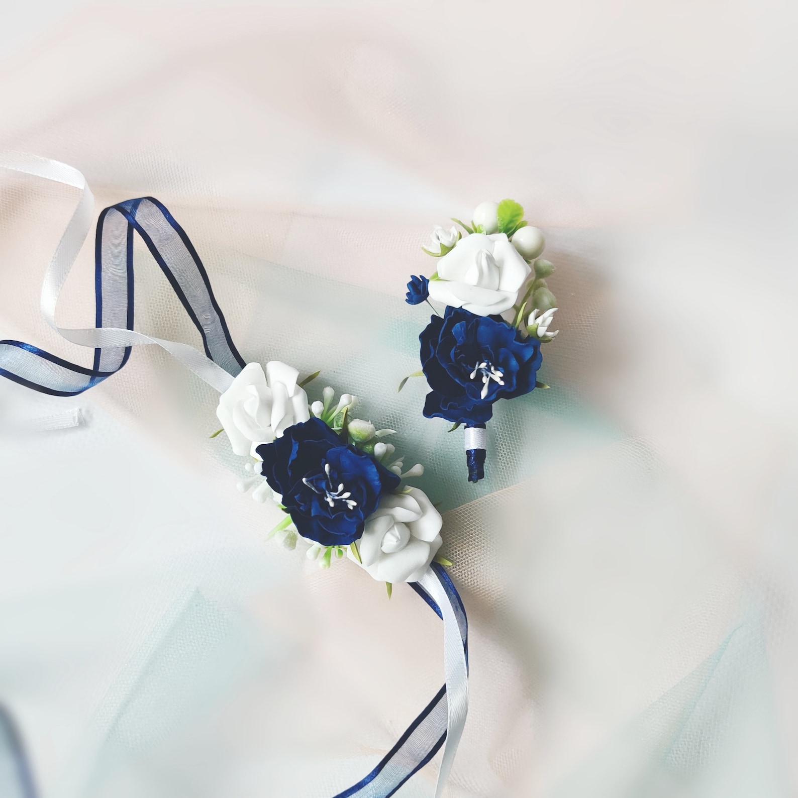 Navy Blue White Flower Crown Royal Blue Floral Crown Navy Wedding ...