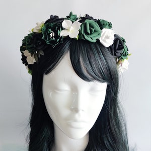 Emerald Green Flower Crown Dark Green and Black Bridal Headpiece Flower ...