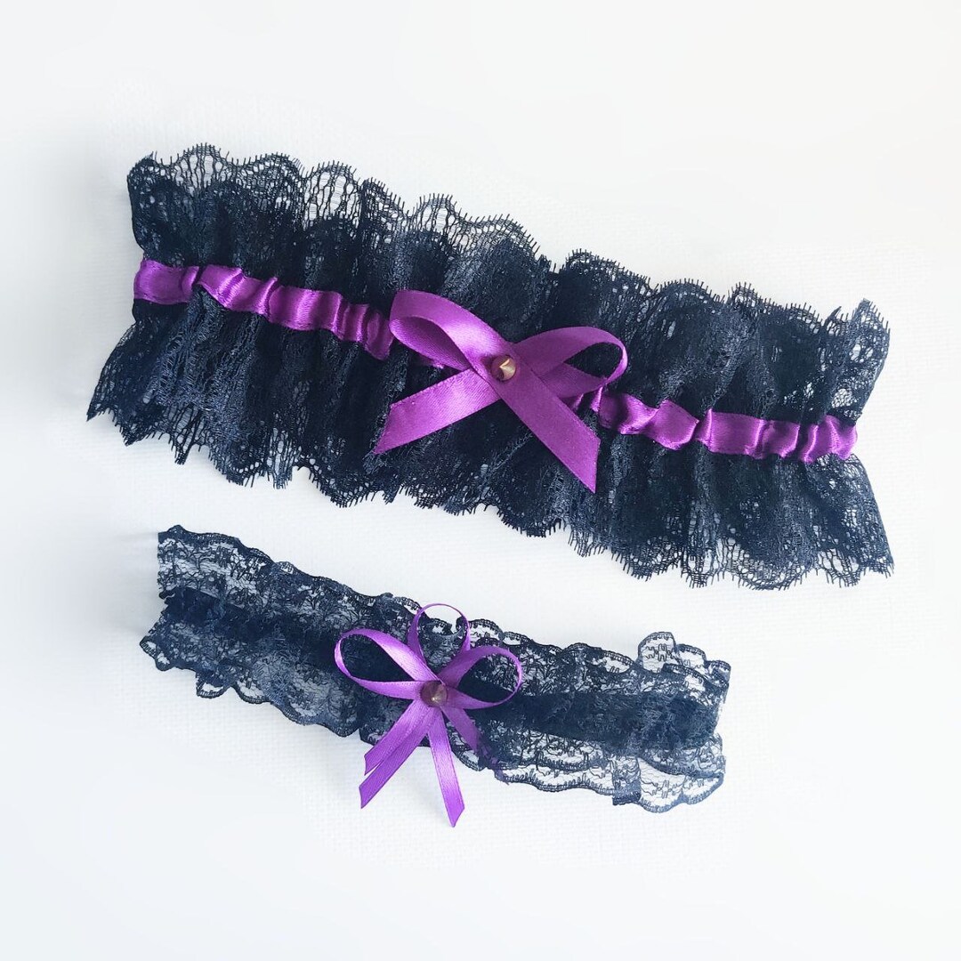 Garter Set Black and Purple Gothic Wedding Garters for Bride Plus Size ...