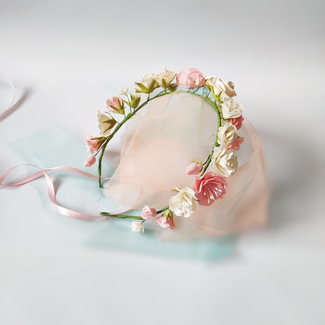 Blush Cream Flower Crown Flower Girl Crown Pink Ivory Wedding | Etsy