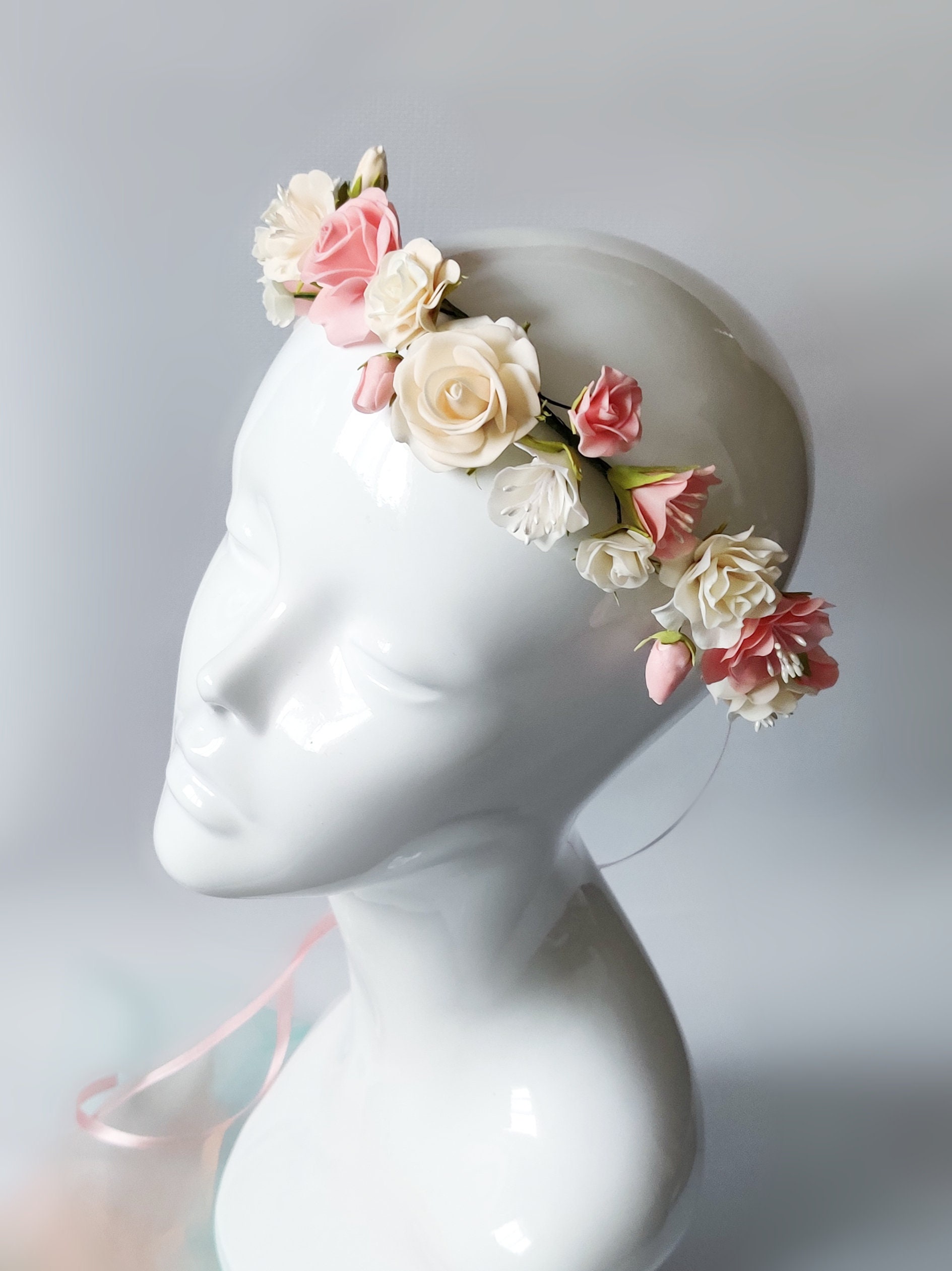 Blush Cream Flower Crown Flower Girl Headband Pink Ivory Wedding Wreath ...
