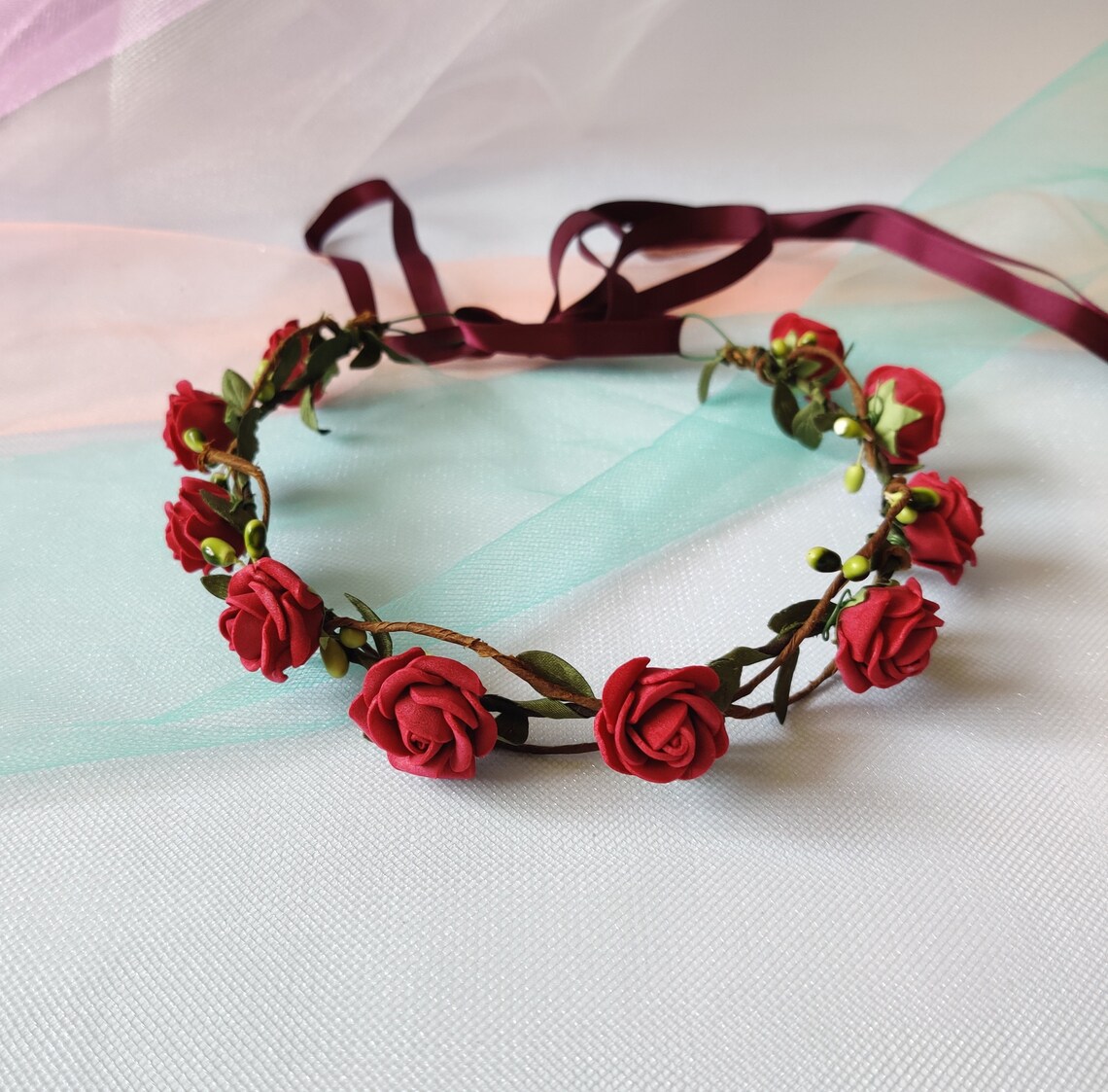 Red Flower Crown Simple Red Wedding Crown Red Bridal Crown - Etsy