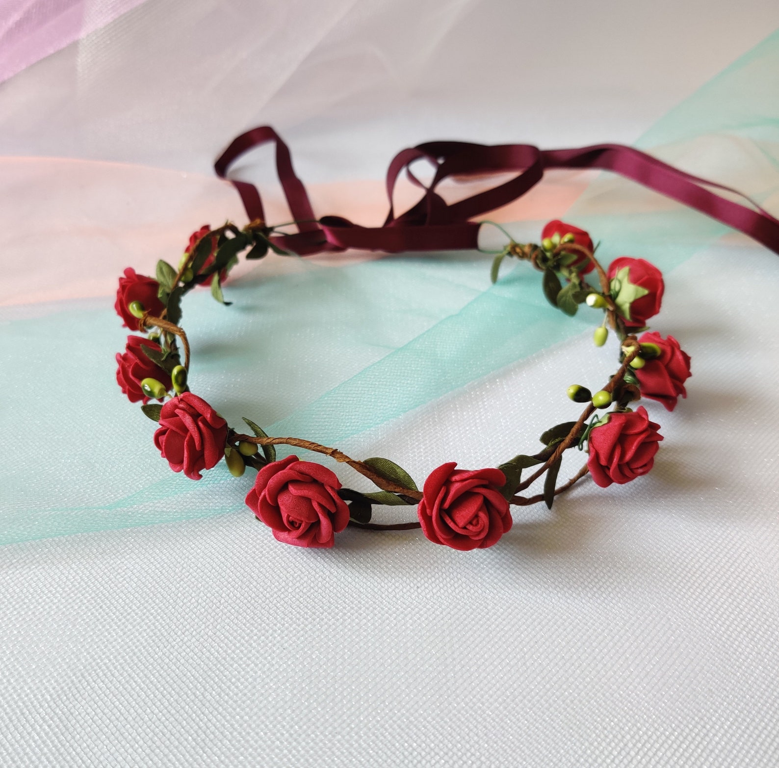 Red Flower Crown Simple Red Wedding Crown Red Bridal Crown - Etsy