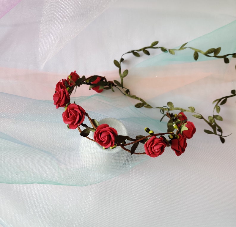 Red Flower Crown Simple Burgundy Wedding Hair Wreath Bridal Floral ...
