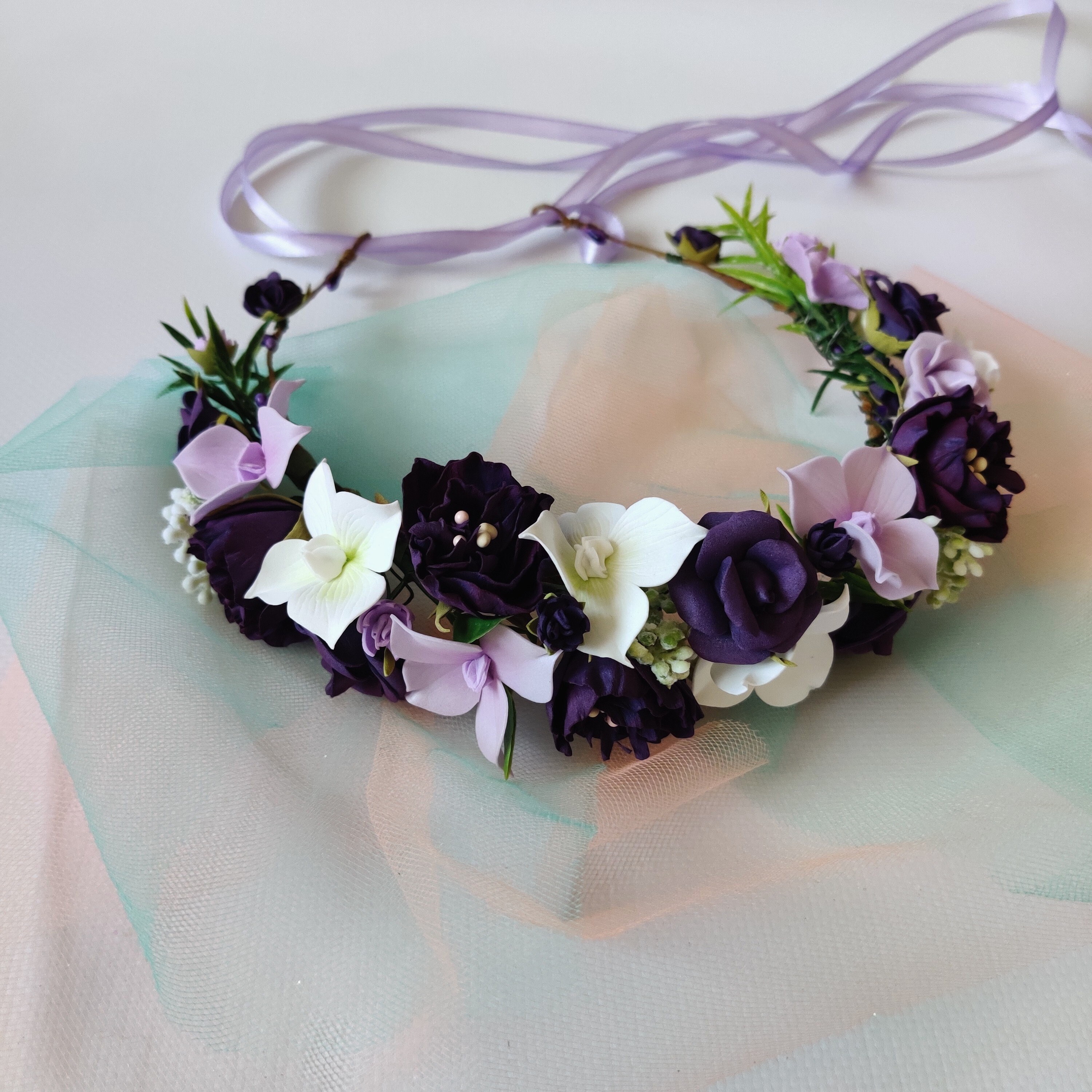 Dark Purple Flower Crown Adult Lavender Wedding Crown Eggplant Bridal ...