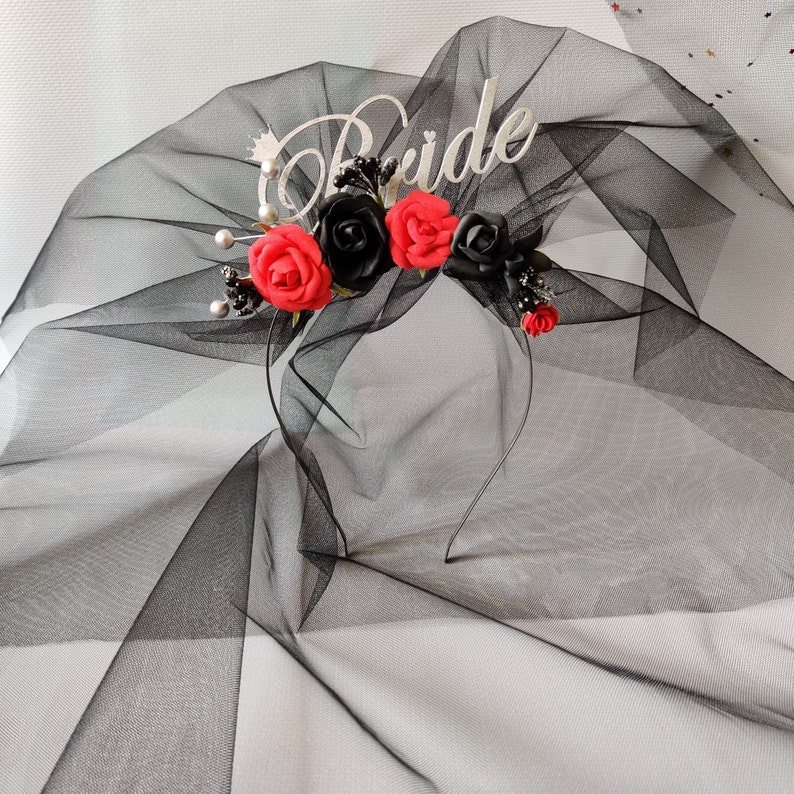 Halloween bachelorette party veil black bridal shower Gothic | Etsy