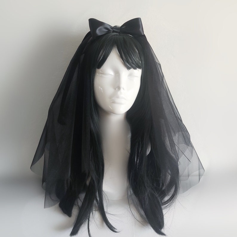 Purple Veil: Gothic Bachelorette Bride Headband With Black Bow - Etsy