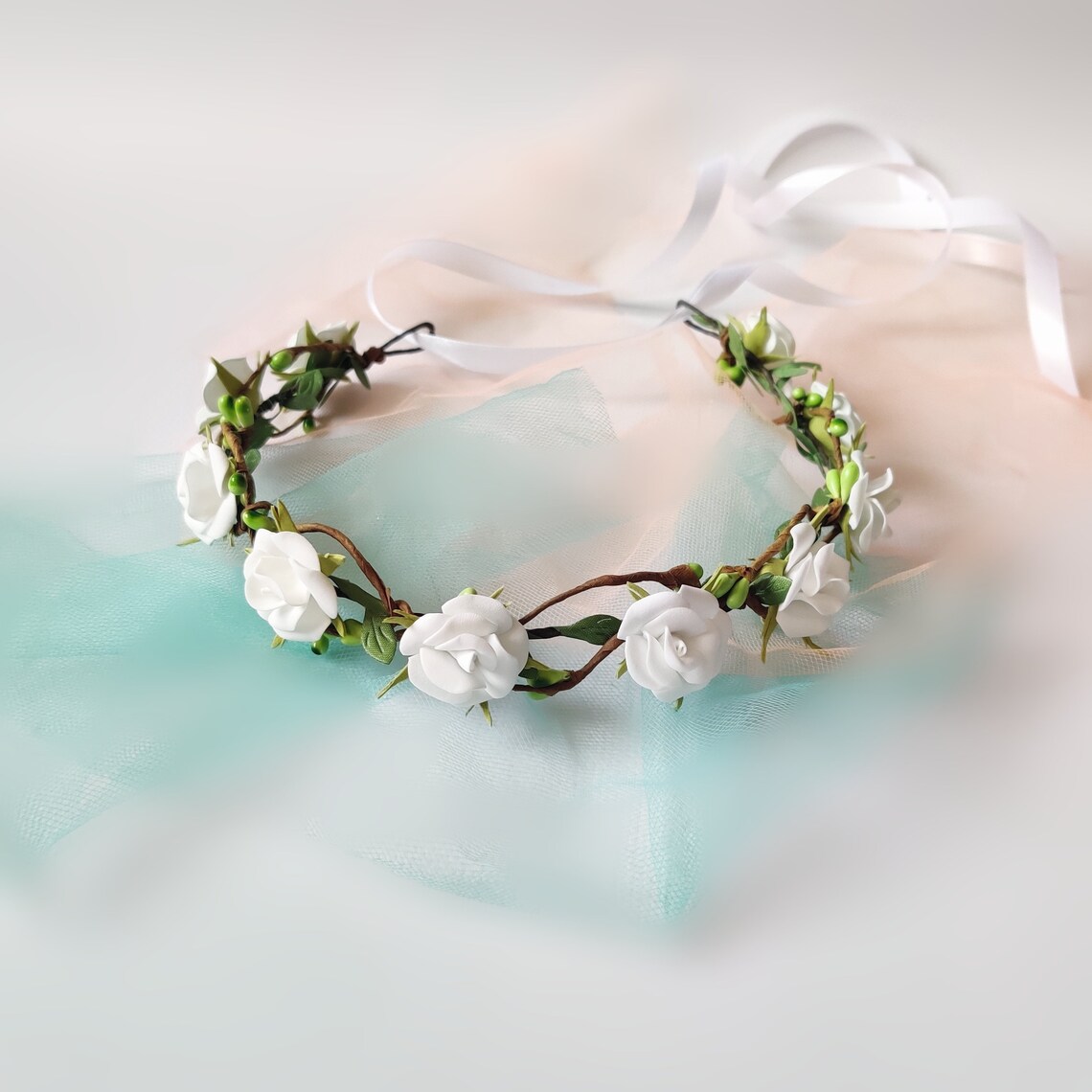 First Communion Flower Crown Flower Girl Crown White Rose - Etsy
