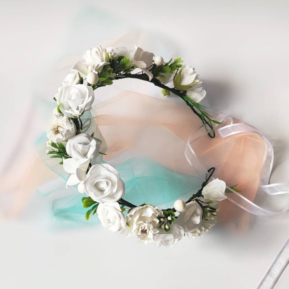 White Flower Crown First Communion Wreath Baby Flower Crown - Etsy
