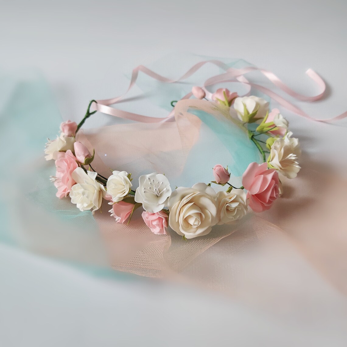 Blush Cream Flower Crown Flower Girl Crown Pink Ivory Wedding | Etsy