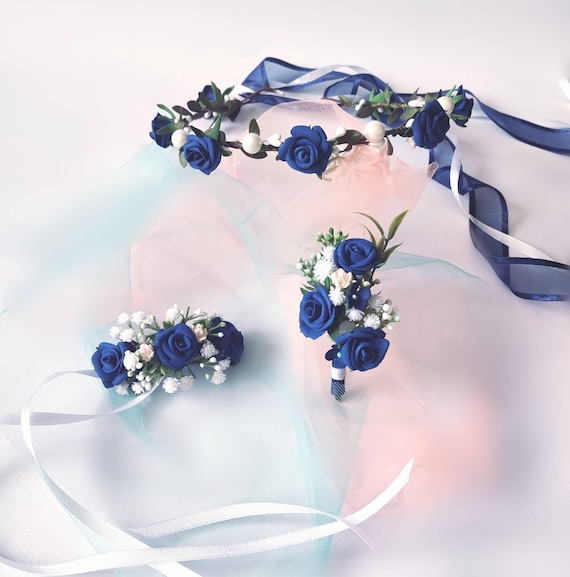 Navy Flower Crown Blue Bridal Wedding Wreath Flower Girl Crown | Etsy