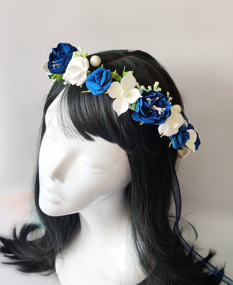 Navy Blue White Flower Crown Royal Blue Floral Crown Navy Wedding ...