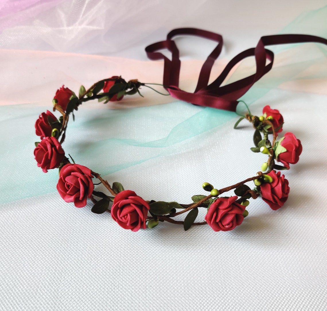 Red Flower Crown Simple Red Wedding Crown Red Bridal Crown - Etsy