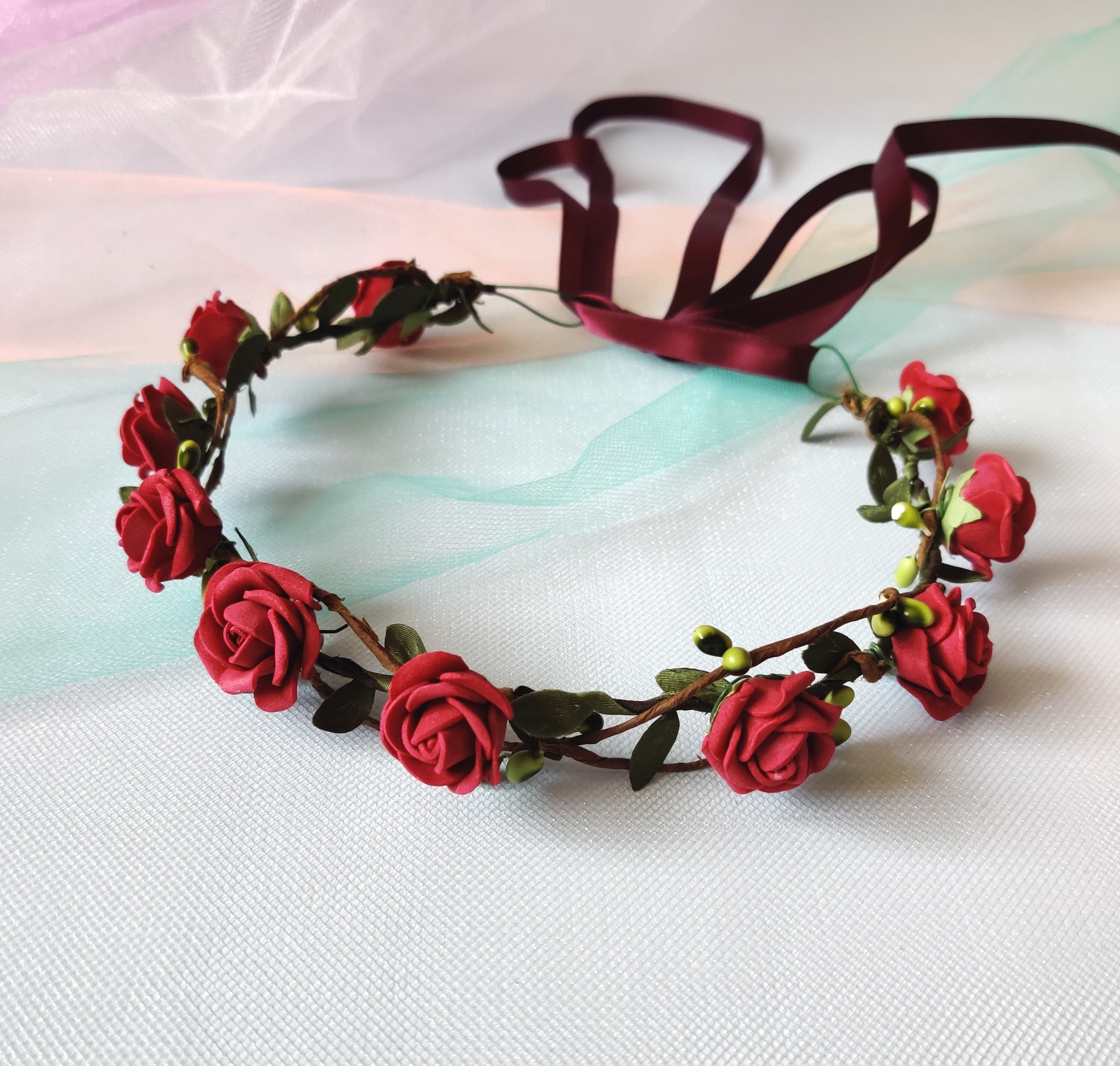 Red Flower Crown Simple Red Wedding Crown Red Bridal Crown - Etsy