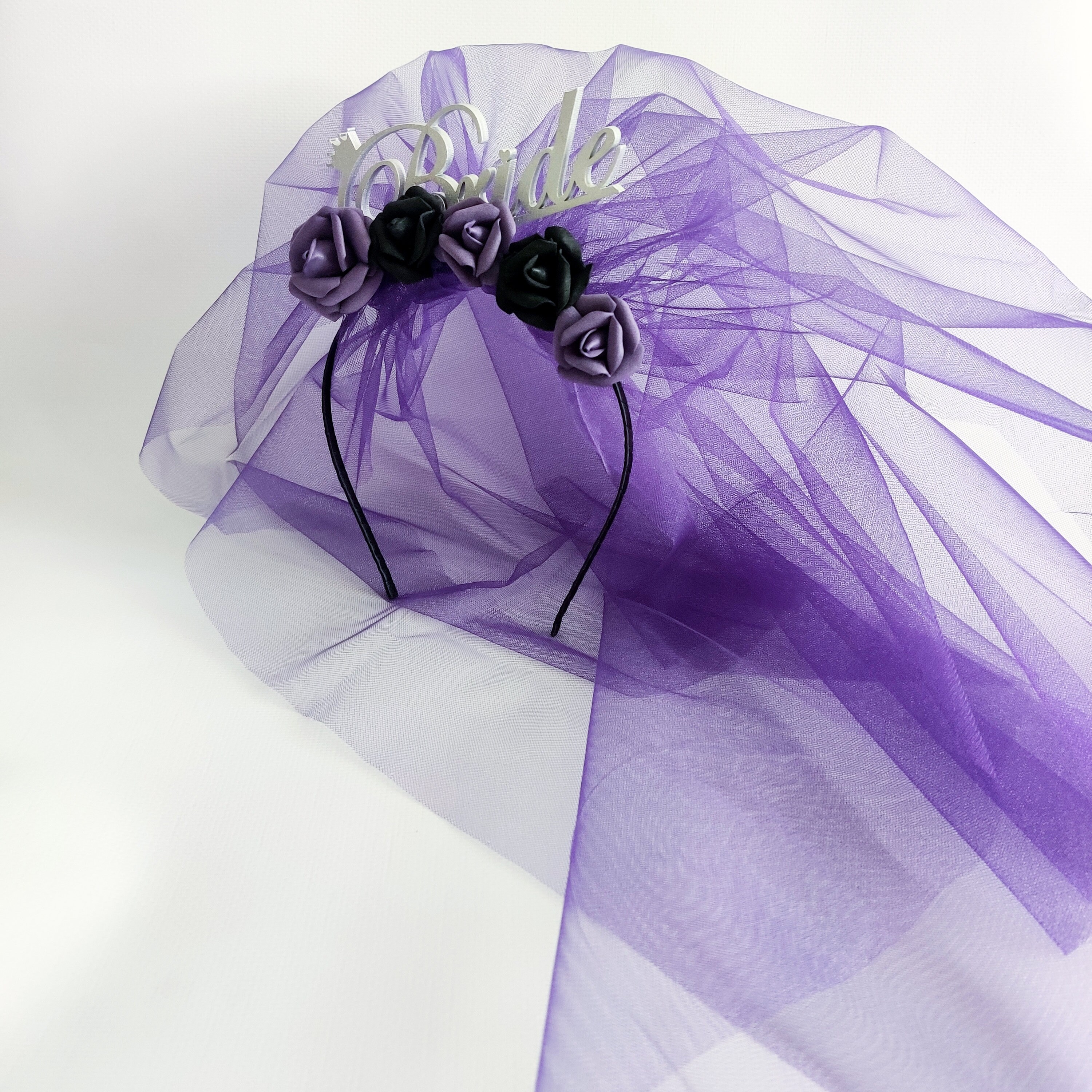 Purple Veil: Gothic Bachelorette Bride Headband With Black Bow - Etsy