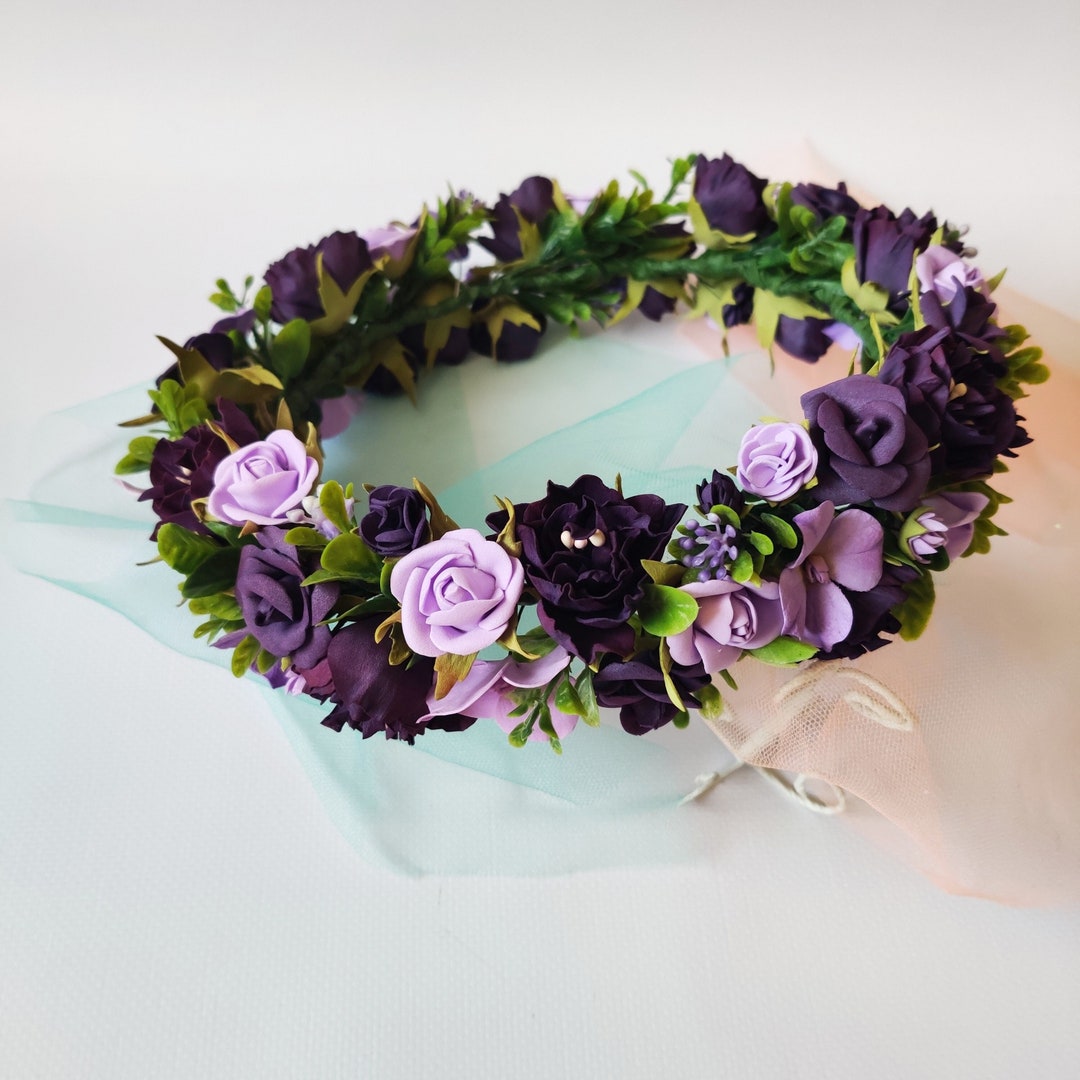 Purple Green Flower Crown Eggplant Wedding Crown Gothic Wedding Crown ...
