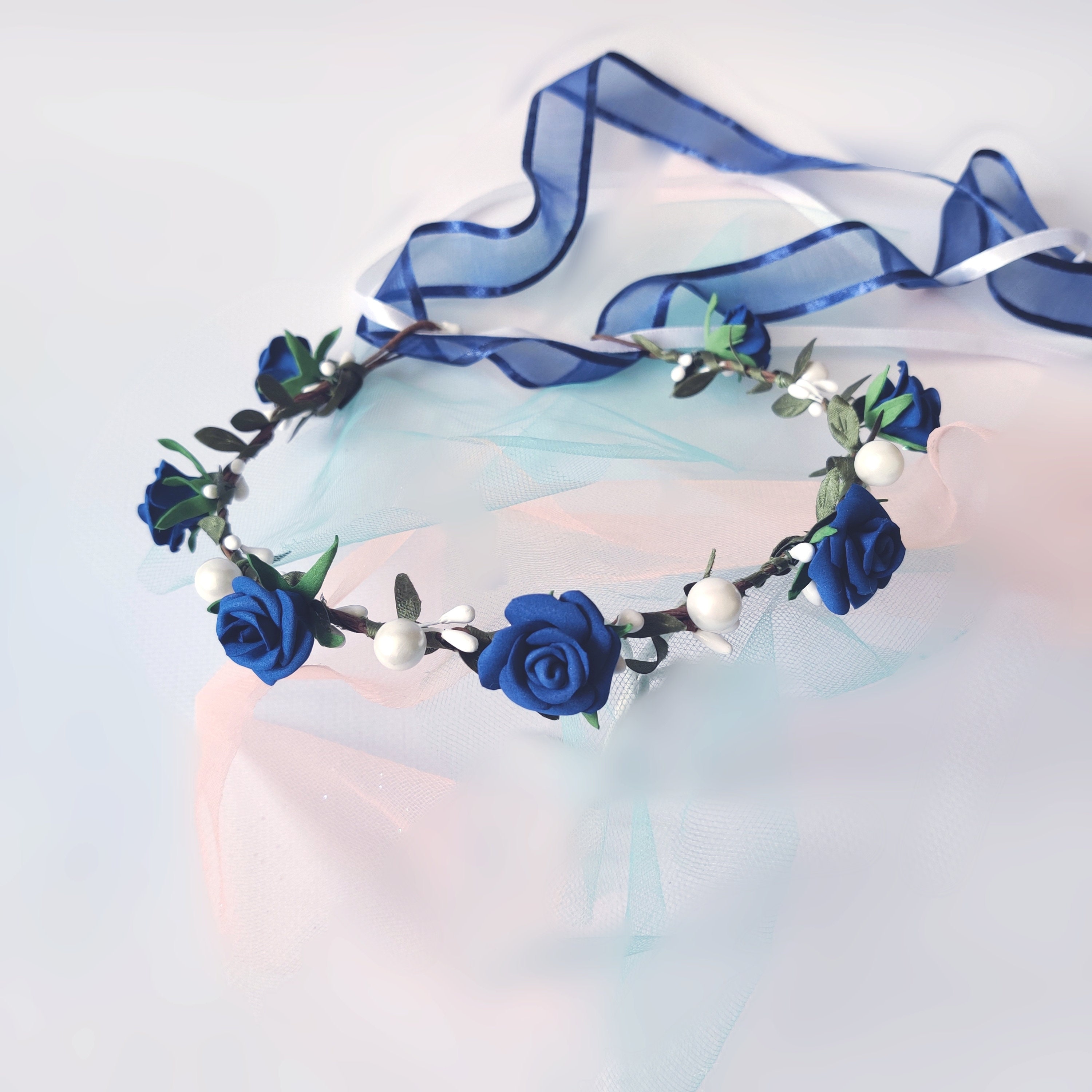Navy Flower Crown Blue Bridal Wedding Wreath Flower Girl Crown Navy ...