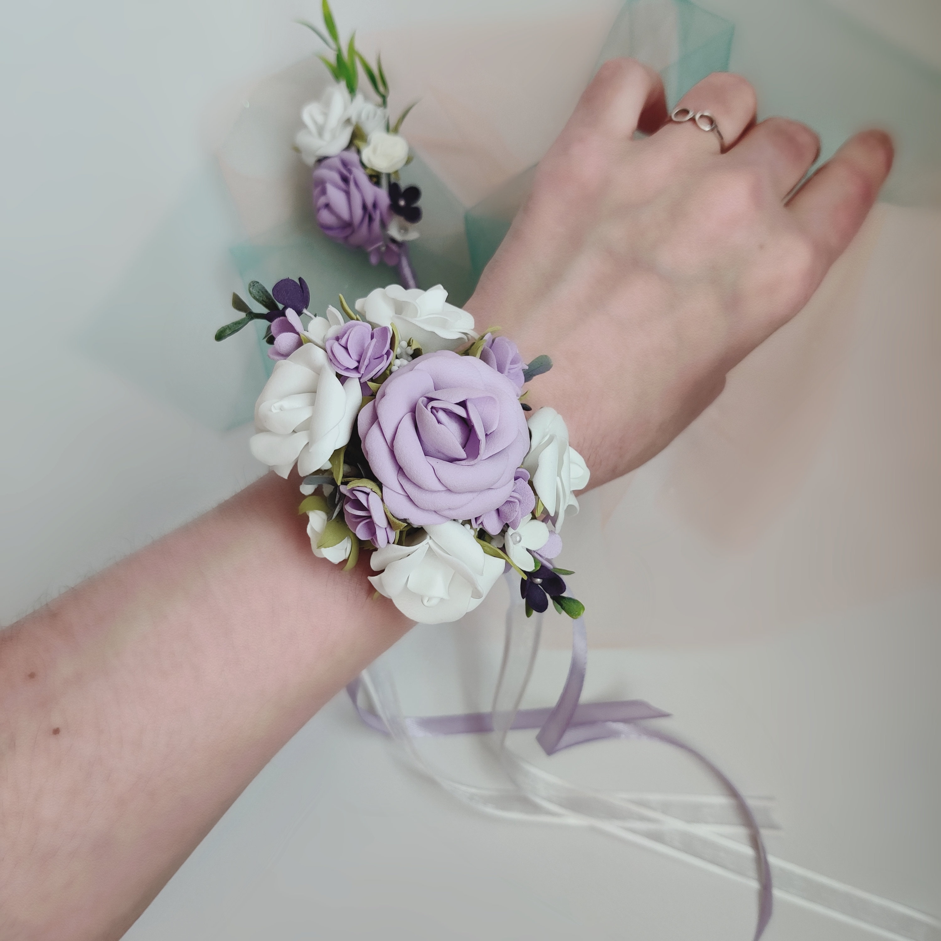 Purple Lavender Flower Wrist Corsage and Boutonniere Set Prom - Etsy