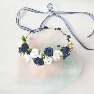 Navy Blue White Flower Crown Royal Blue Floral Crown Navy Wedding ...